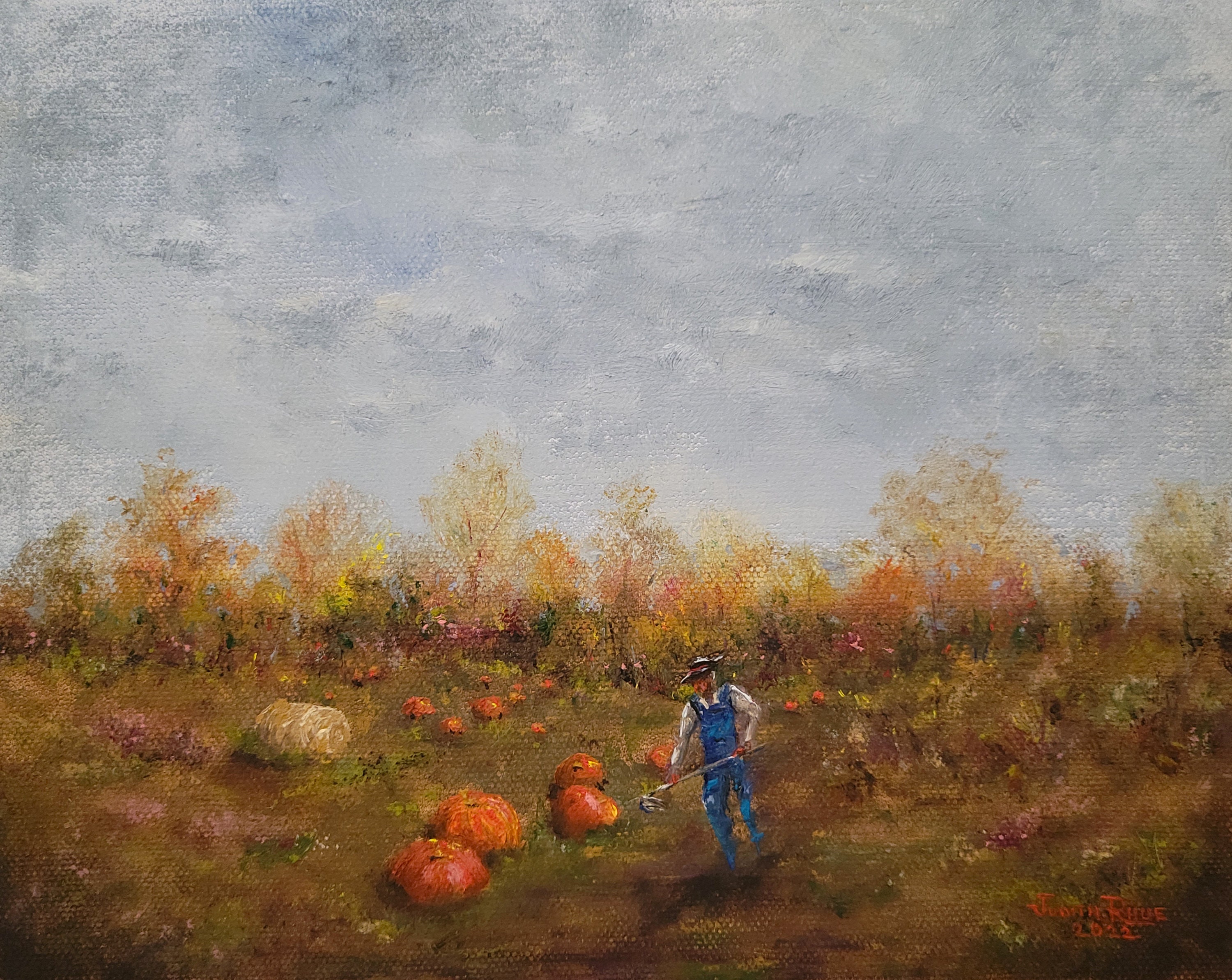 Original Oil Painting Autumn Landscape Pumpkin Painting Farm Pumpkin ...
