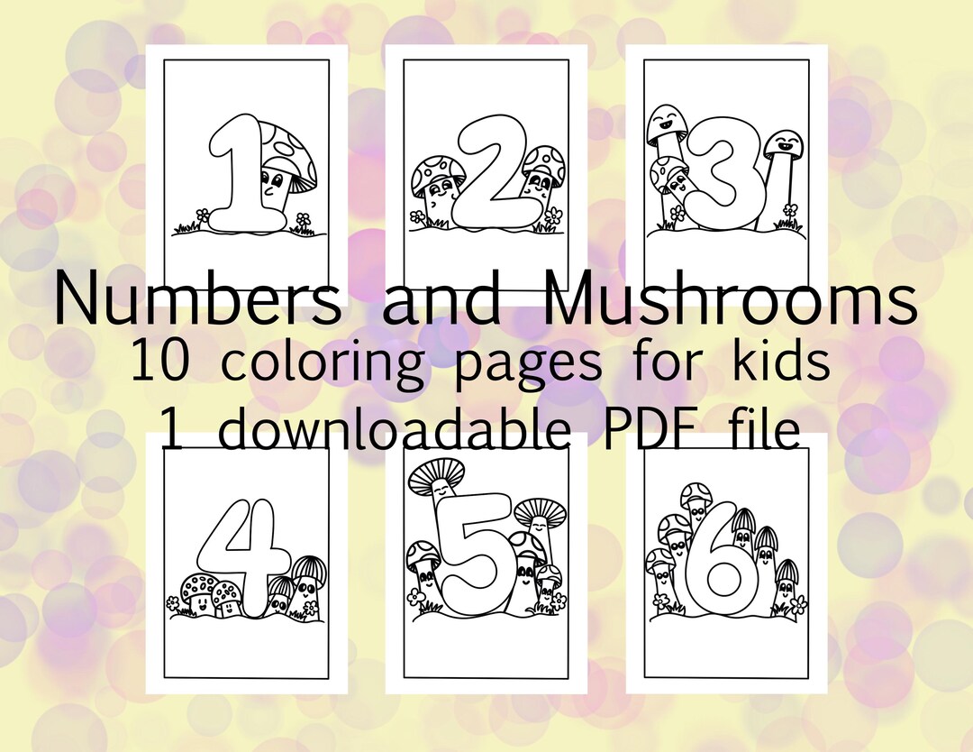 Mushroom Themed Numbers 1-10 Cute Coloring Pages for Kids - Etsy
