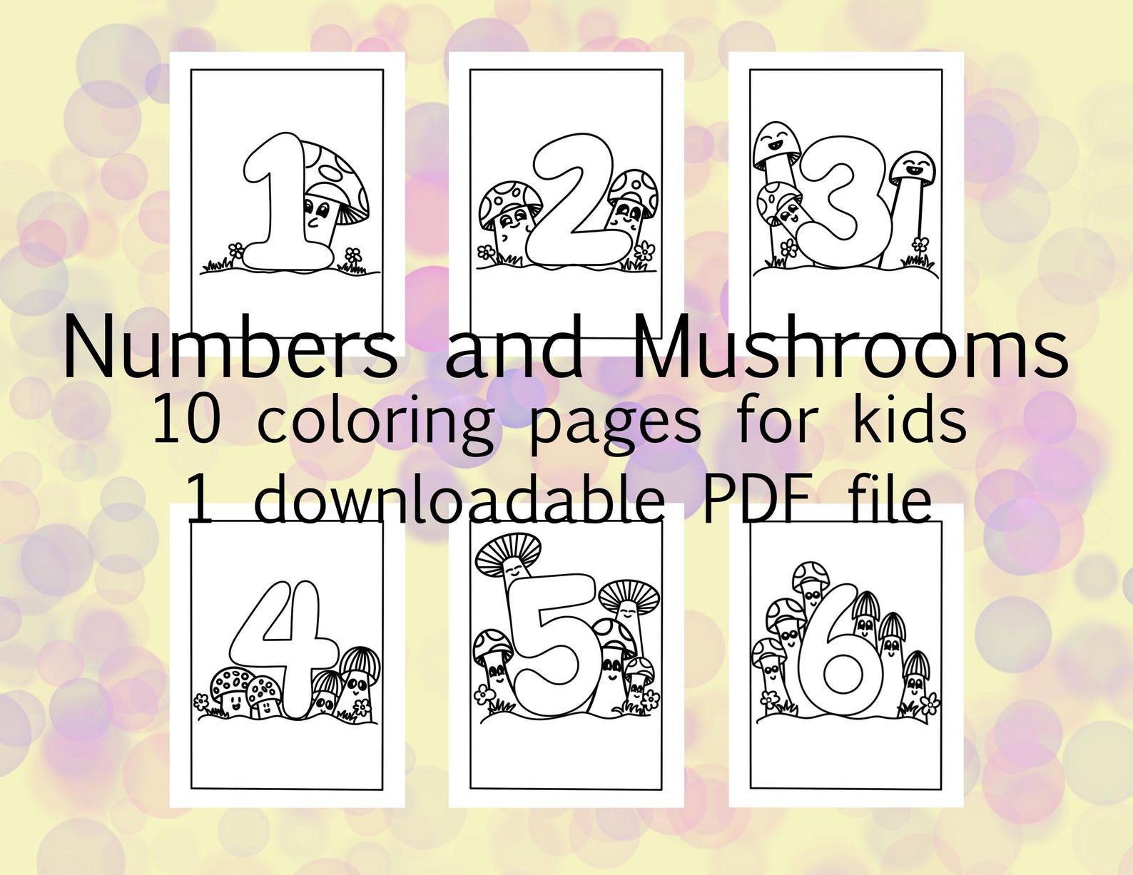 Mushroom Themed Numbers 1-10 Cute Coloring Pages for Kids - Etsy