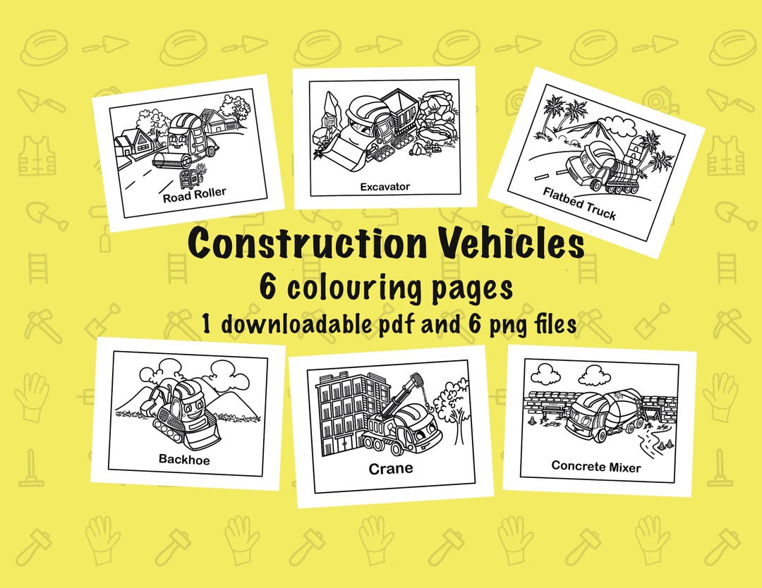 Cute Printable Construction Vehicles in Action Coloring Book Pages for ...