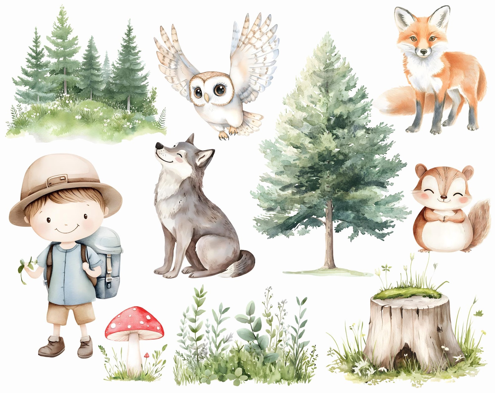 Watercolor Woodland Animals Clipart - Cute Woodland Baby Animal ...