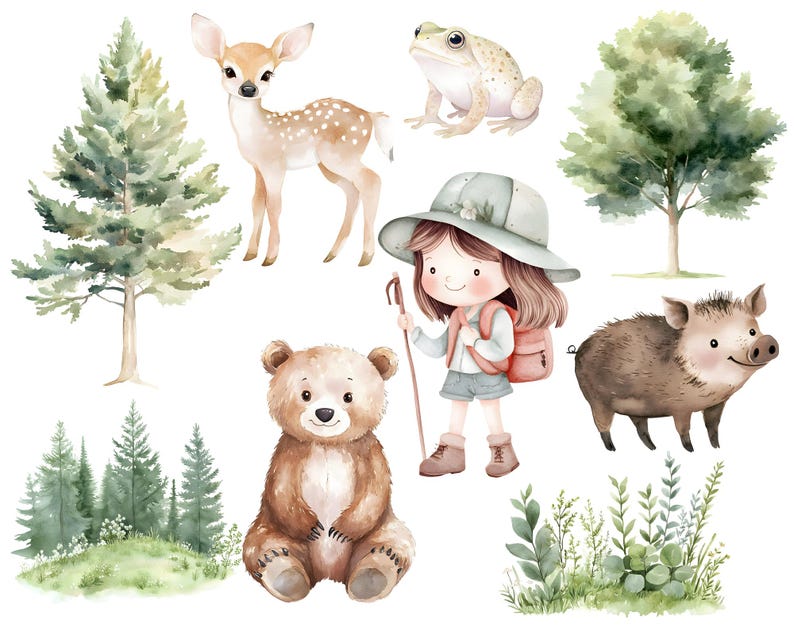 Watercolor Woodland Animals Clipart - Cute Woodland Baby Animal ...