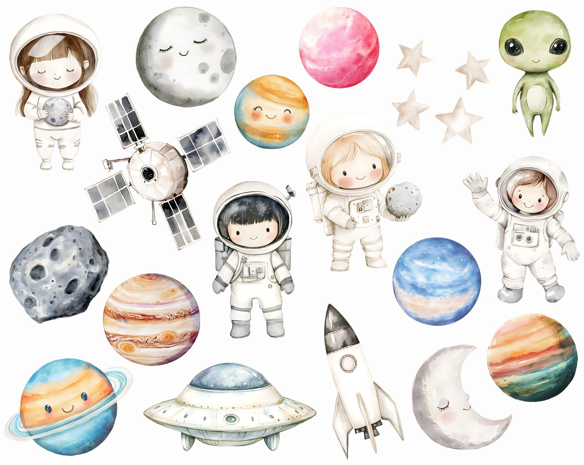 Cute Astronaut Clipart - Space Clipart - Boy Birthday Clipart - UFO ...