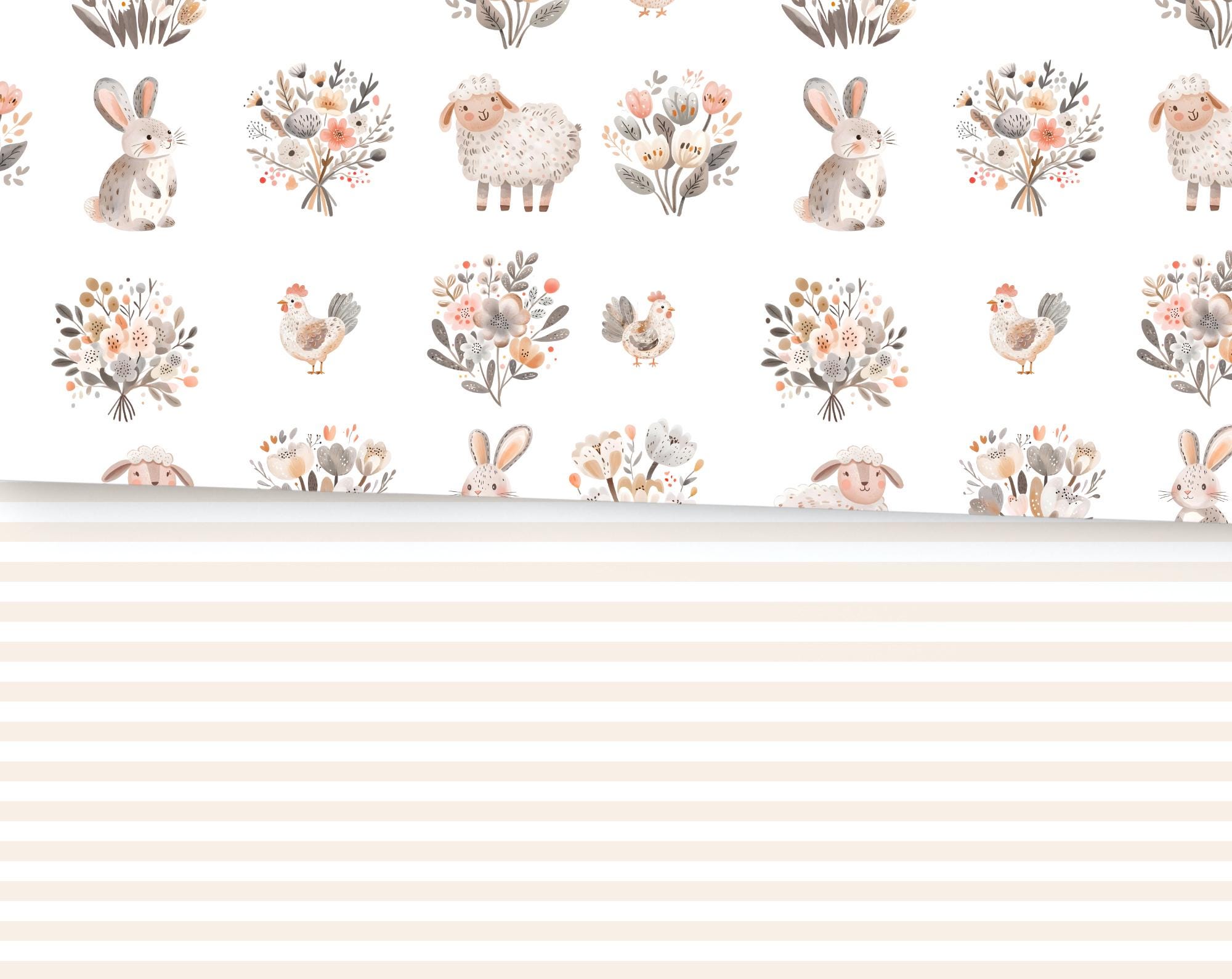 Watercolor Farm Animals Digital Papers Set - Cottagecore Checkered ...