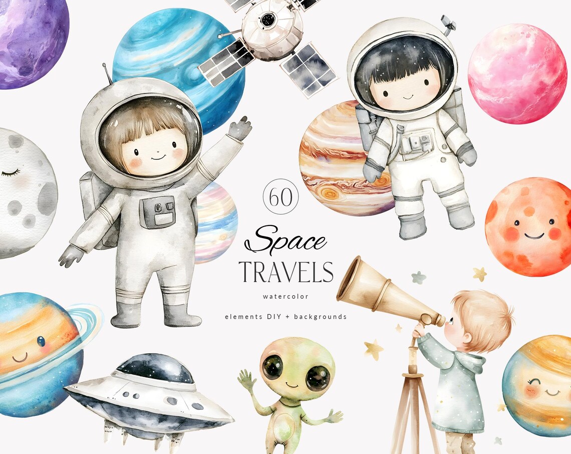 Cute Astronaut Clipart - Space Clipart - Boy Birthday Clipart - UFO ...