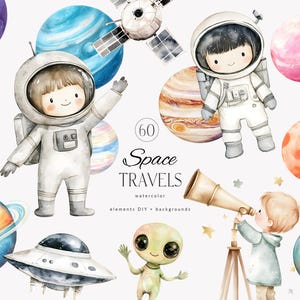 Cute Astronaut Clipart - Space Clipart - Boy Birthday Clipart - UFO ...