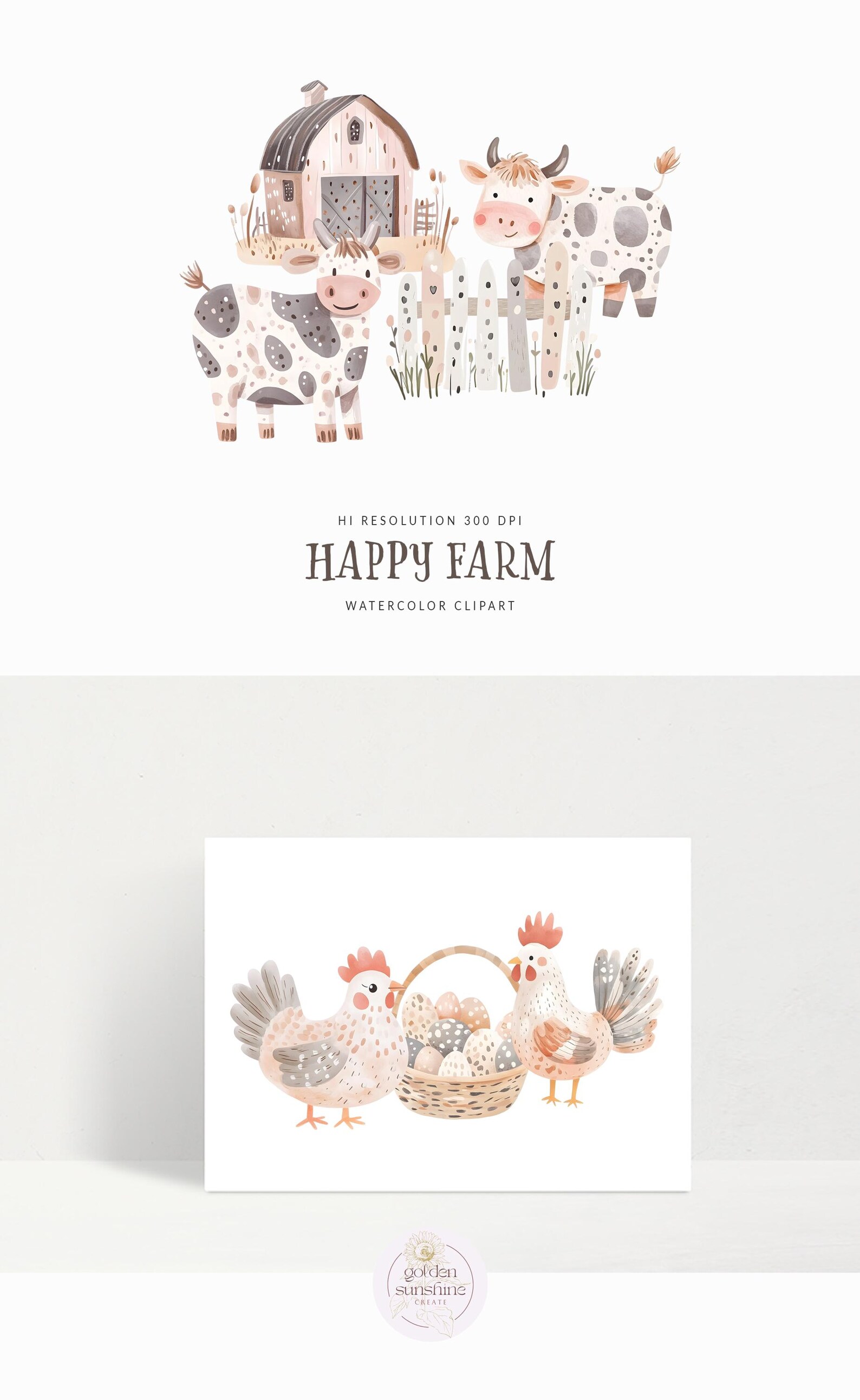 Watercolor Farm Animal Clipart Farmland Animals Set Whimsy Boho Nursery ...