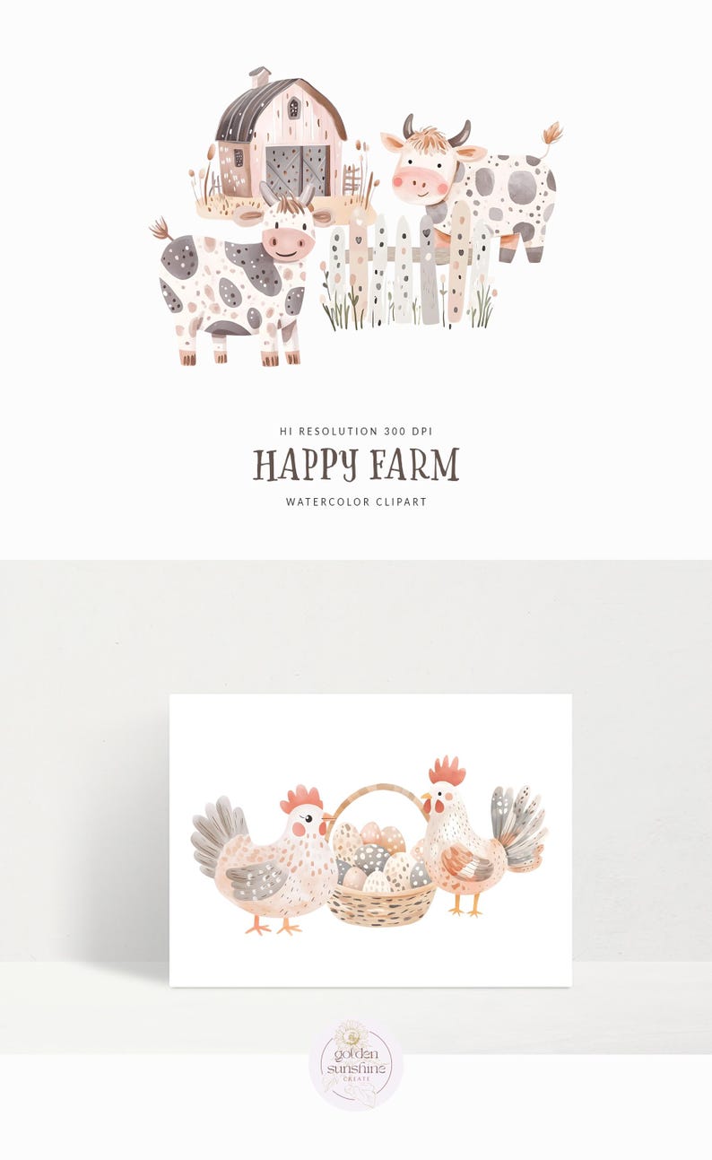 Watercolor Farm Animal Clipart Farmland Animals Set Whimsy Boho Nursery ...