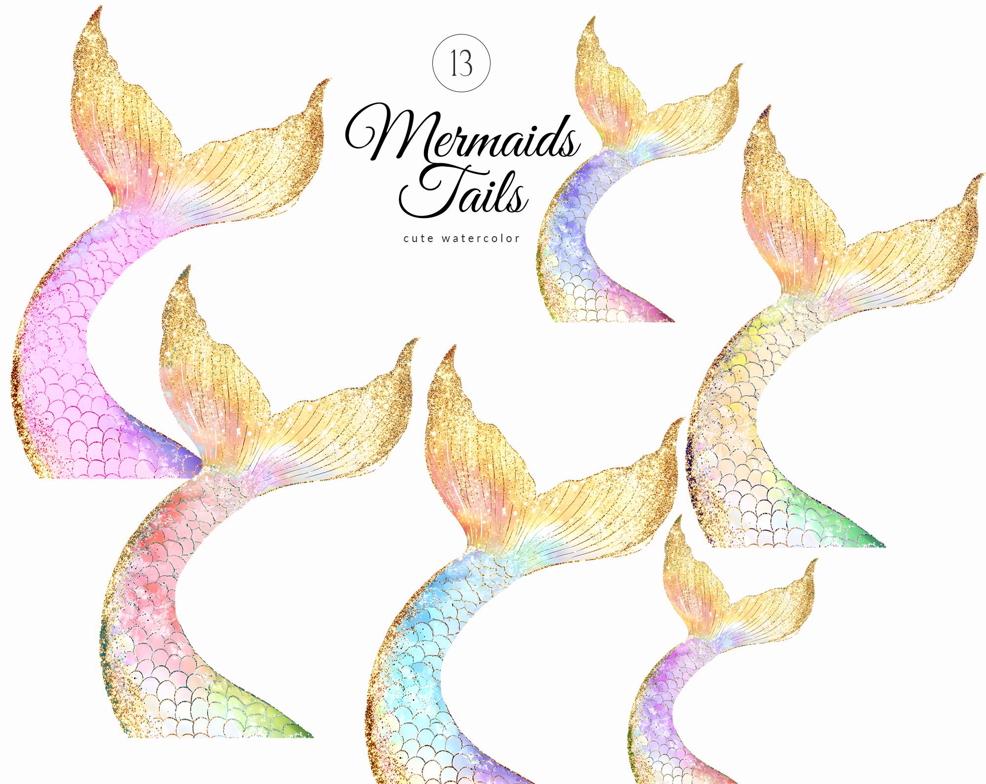 Glitter Mermaids Tails Clipart - Pastel Mermaid Fin - Rainbow Mermaid ...
