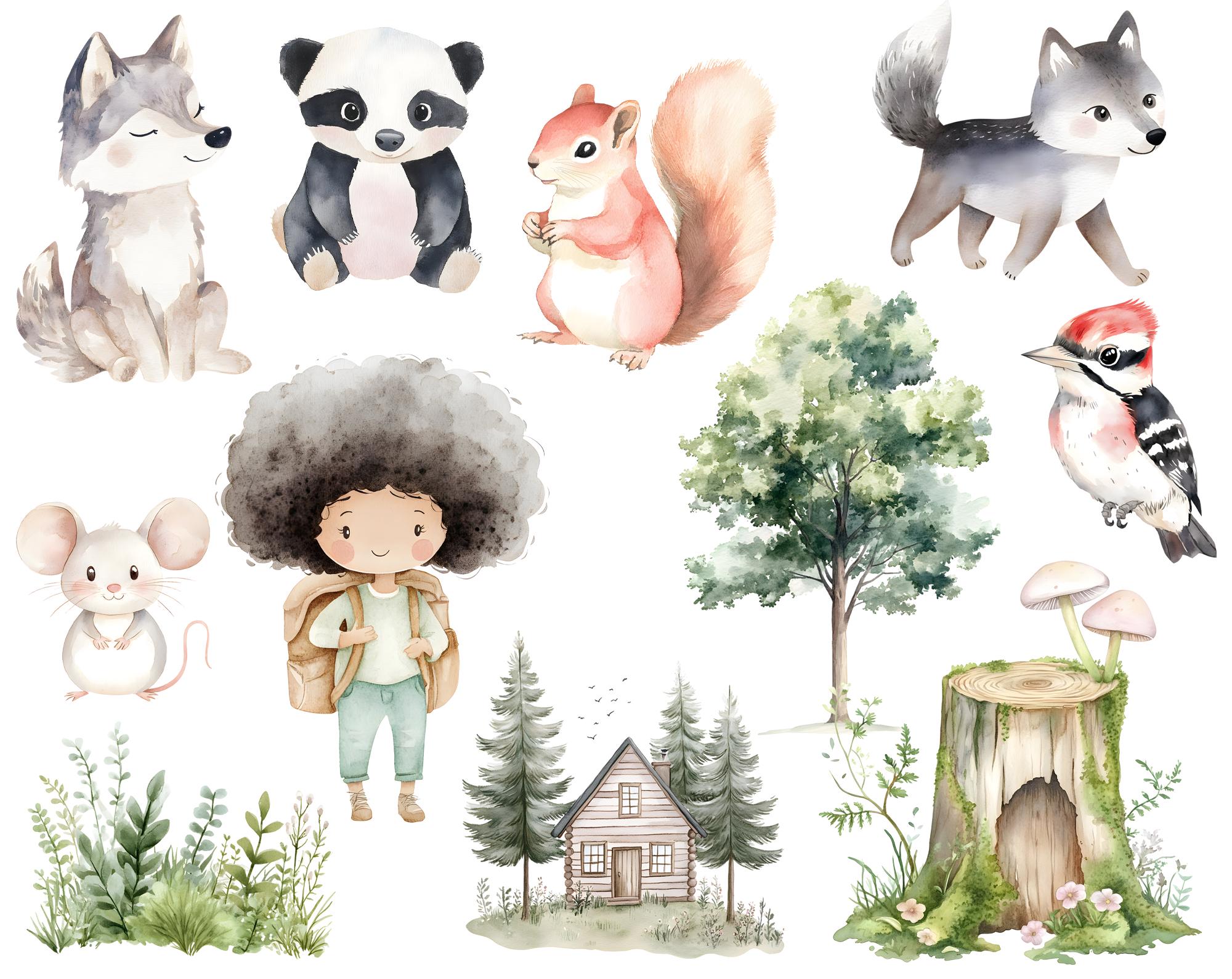 Watercolor Woodland Animals Clipart - Cute Woodland Baby Animal ...