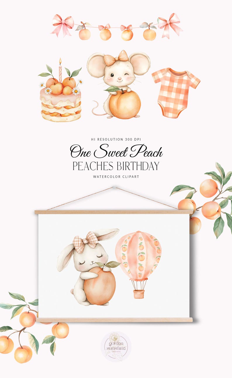 Our Sweet Peach One Birthday - Watercolor Peaches Clipart - Sweet ...