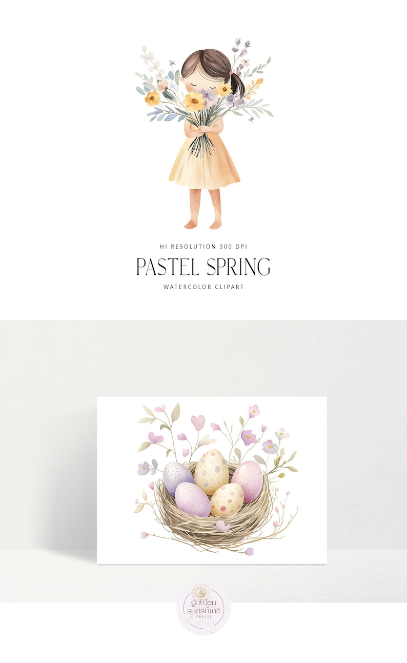 Cute Pastel Spring Watercolor Clipart - Delicate Spring Nursery - Sweet ...