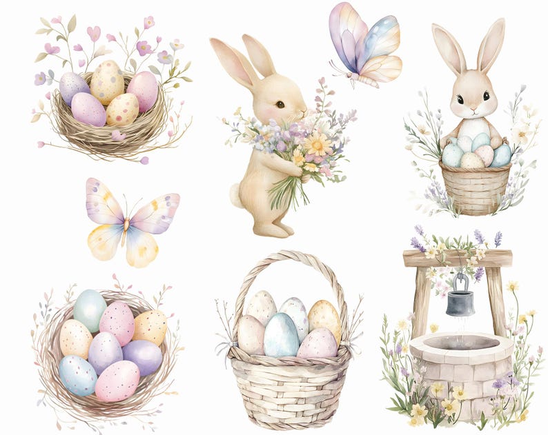 Cute Pastel Spring Watercolor Clipart - Delicate Spring Nursery - Sweet ...