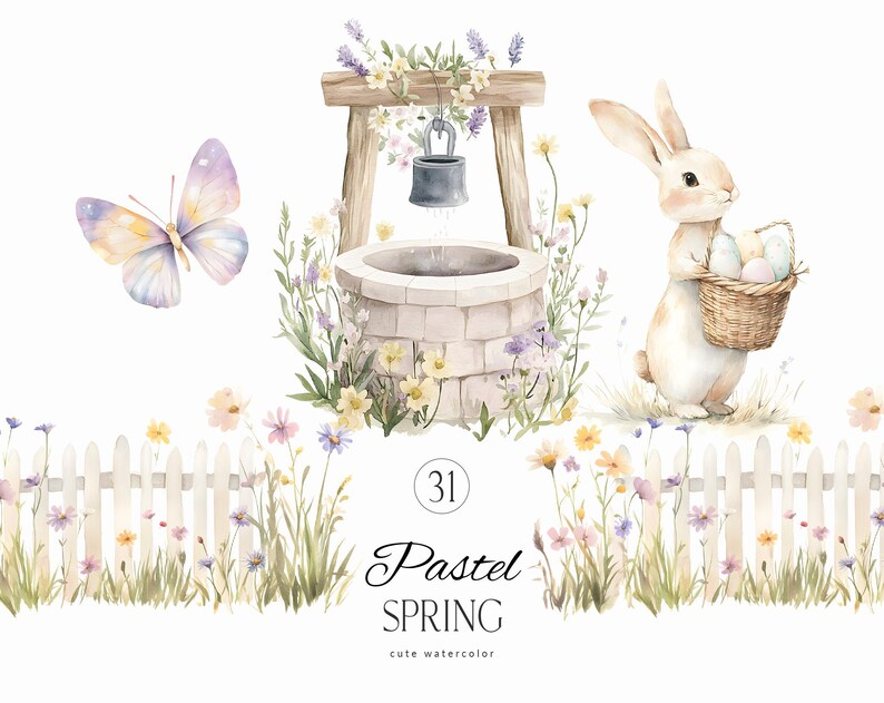 Cute Pastel Spring Watercolor Clipart - Delicate Spring Nursery - Sweet ...