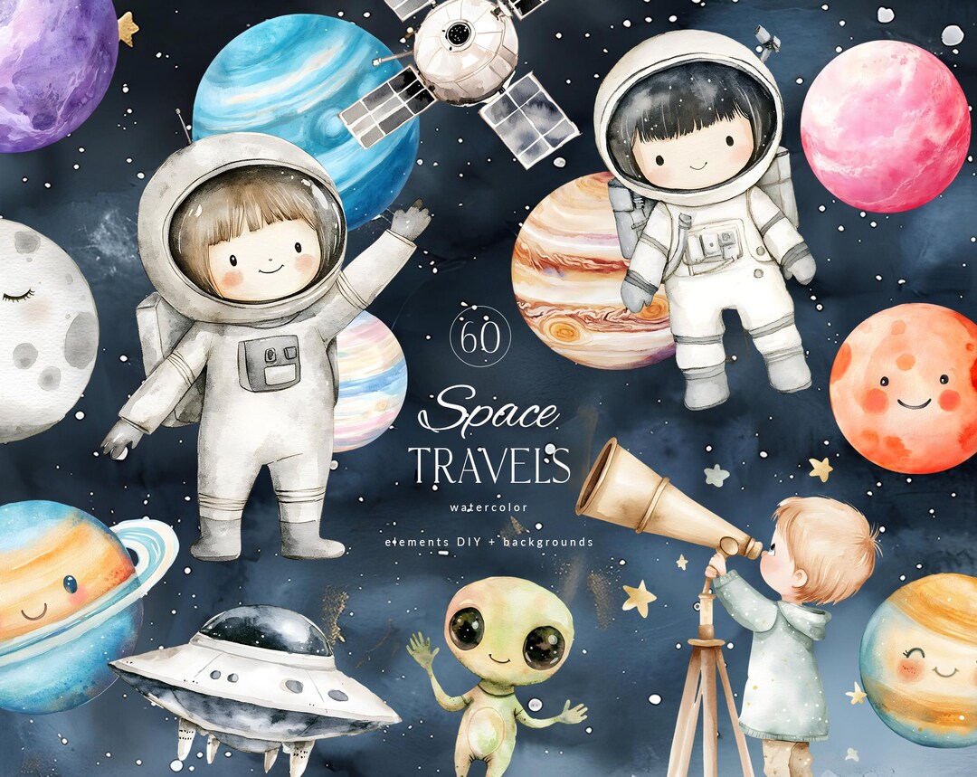 Cute Astronaut Clipart - Space Clipart - Boy Birthday Clipart - UFO ...