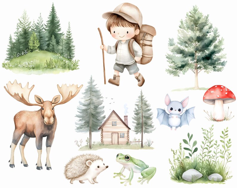 Watercolor Woodland Animals Clipart - Cute Woodland Baby Animal ...