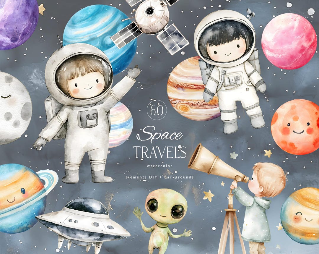 Cute Astronaut Clipart - Space Clipart - Boy Birthday Clipart - UFO ...
