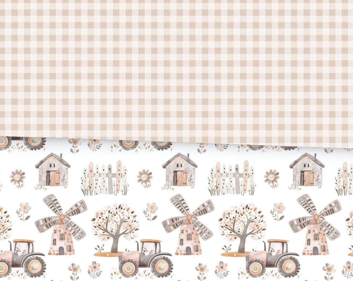 Watercolor Farm Animals Digital Papers Set - Cottagecore Checkered ...