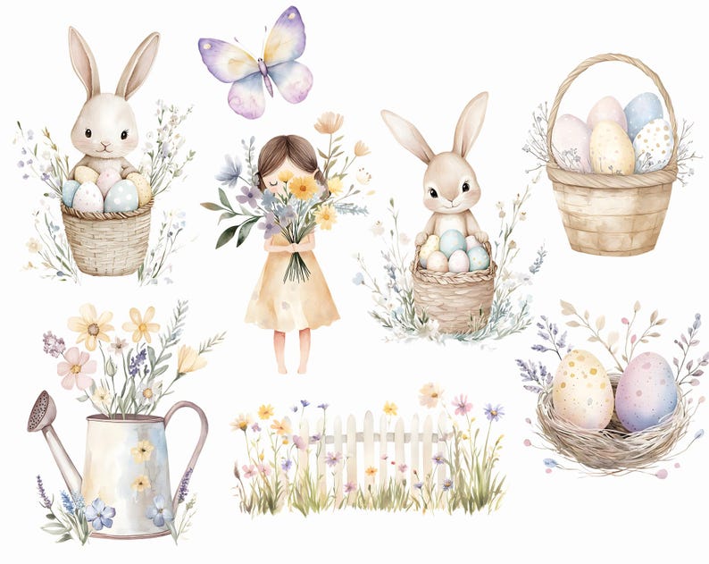 Cute Pastel Spring Watercolor Clipart - Delicate Spring Nursery - Sweet ...