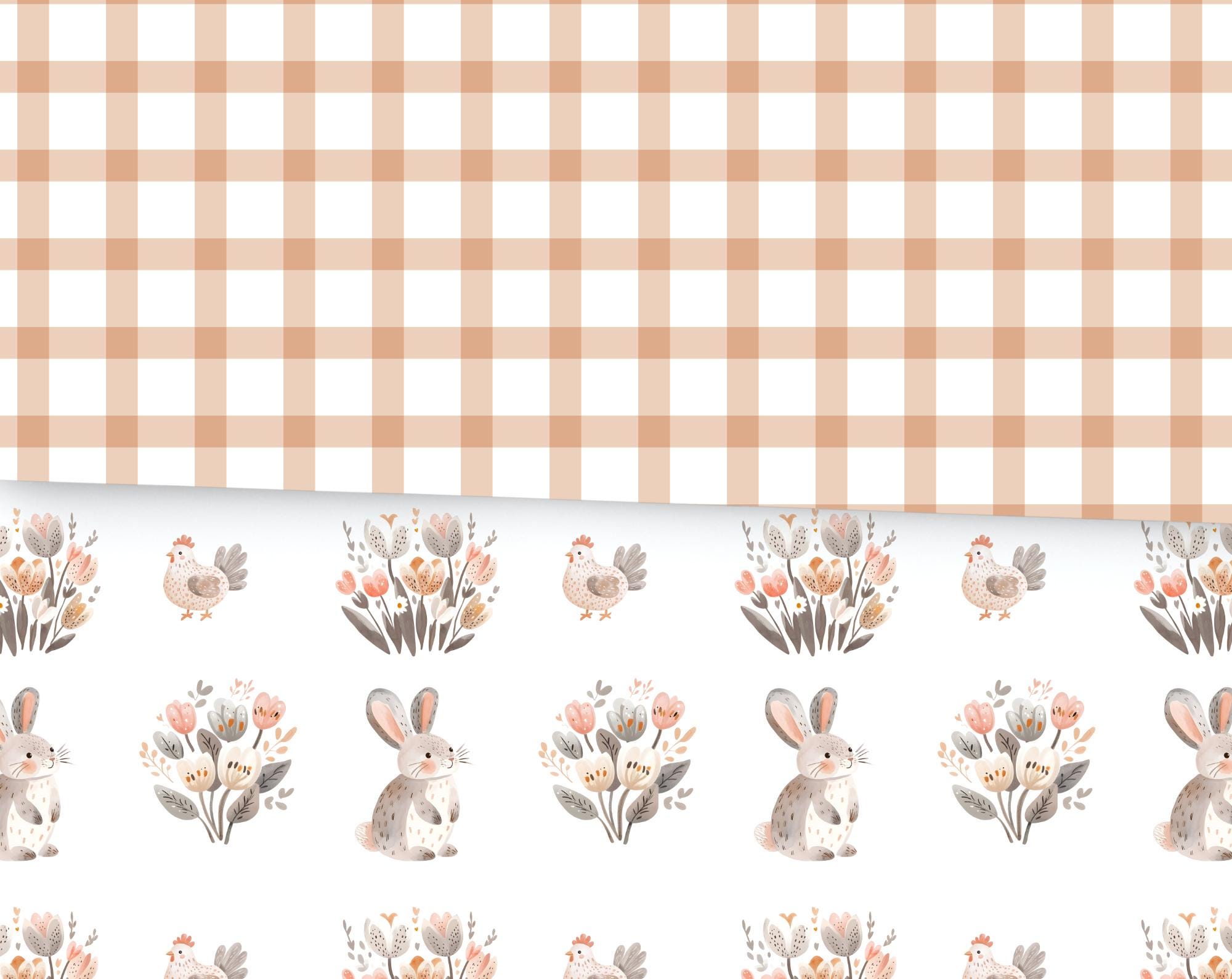 Watercolor Farm Animals Digital Papers Set - Cottagecore Checkered ...