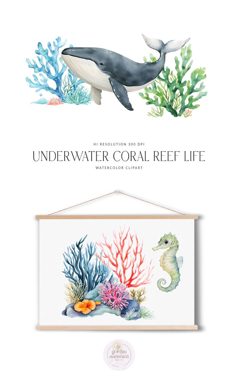 Ocean Animals Watercolor Clipart - Coral Reef Clipart - Watercolor ...