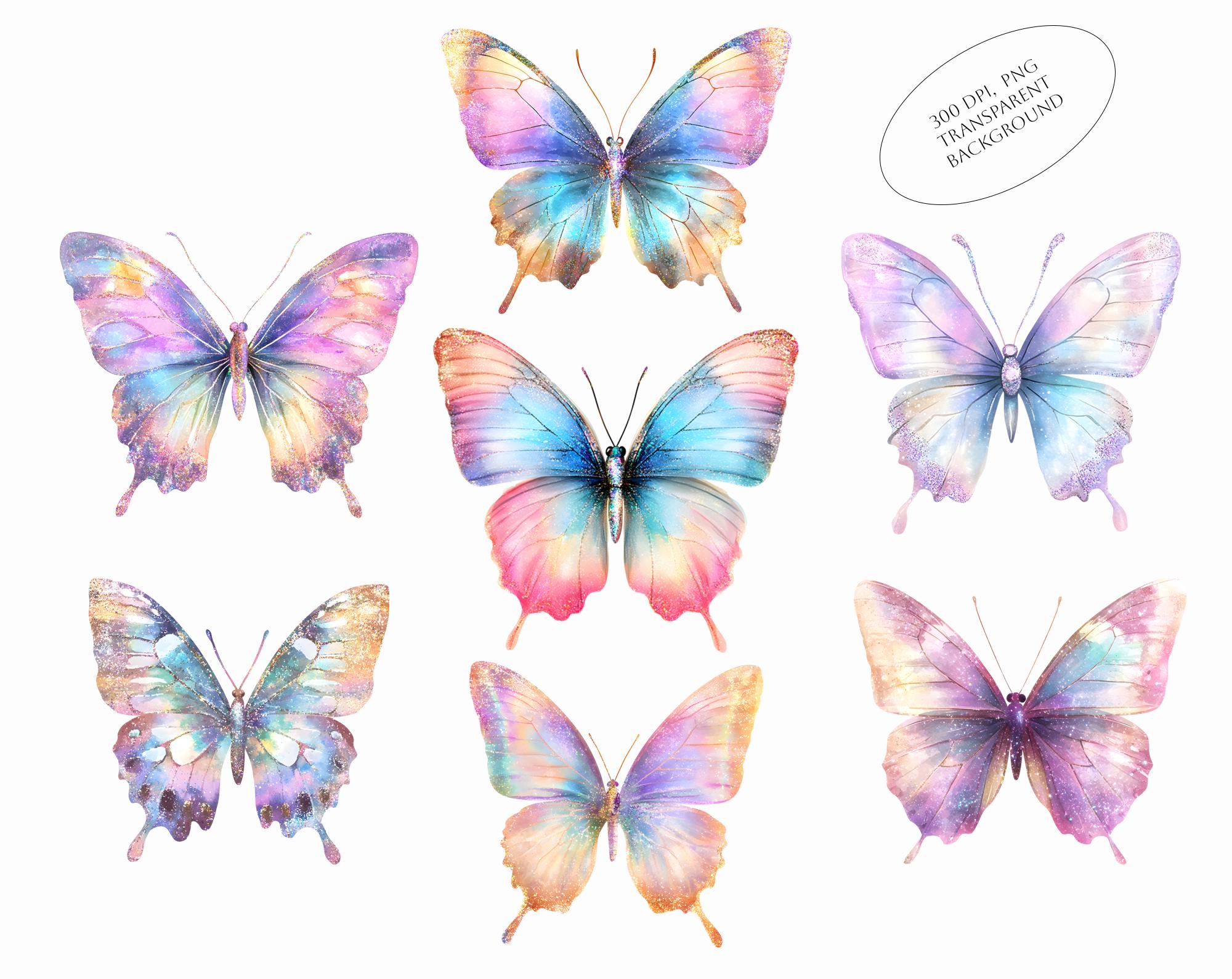 Glitter Butterfly Clipart - Watercolor Pastel Rainbow Butterflies ...