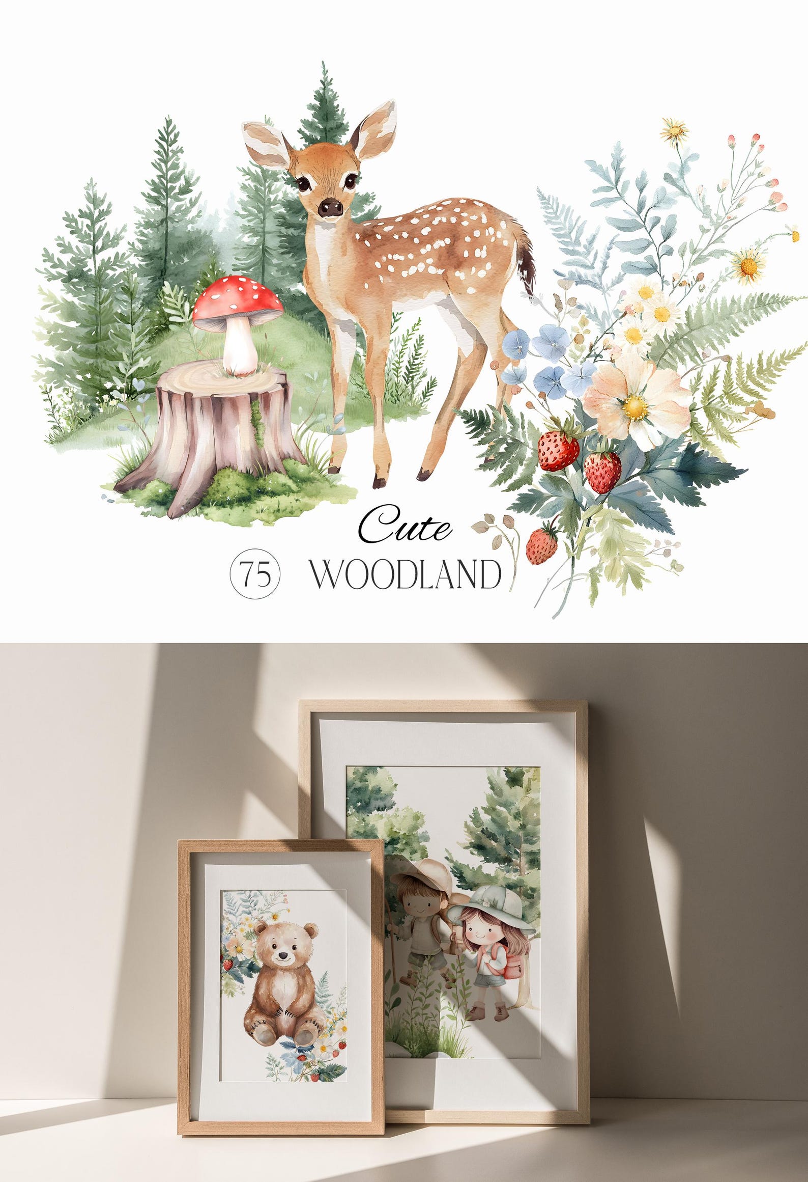 Watercolor Woodland Animals Clipart - Cute Woodland Baby Animal ...