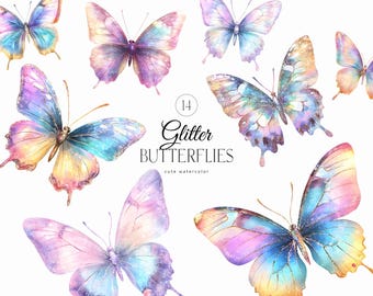 Glitter Butterfly Clipart - Watercolor Pastel Rainbow Butterflies ...