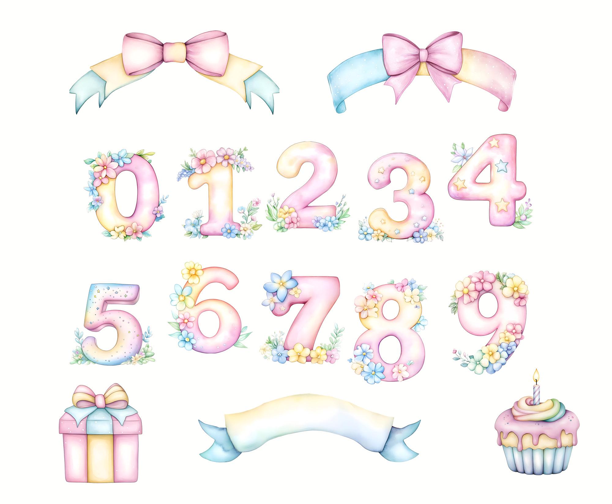 Pastel Birthday Clipart - Rainbow Watercolor Cakes & Balloons, Cute ...