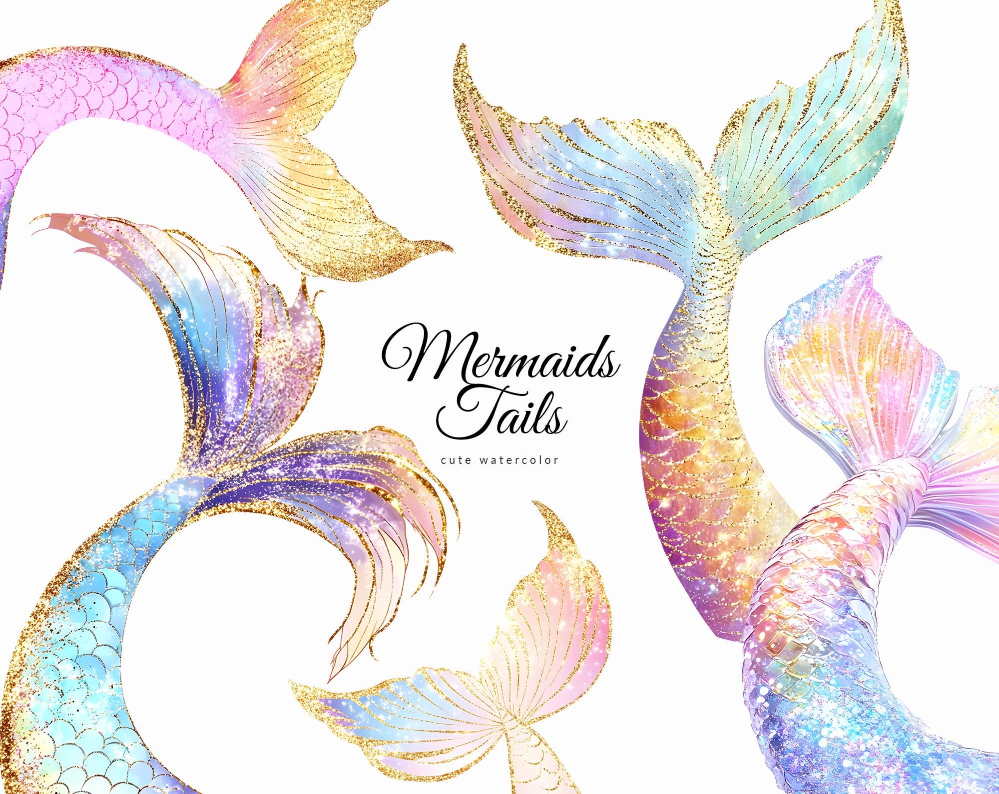 Glitter Mermaids Tails Clipart - Pastel Mermaid Fin - Rainbow Mermaid ...