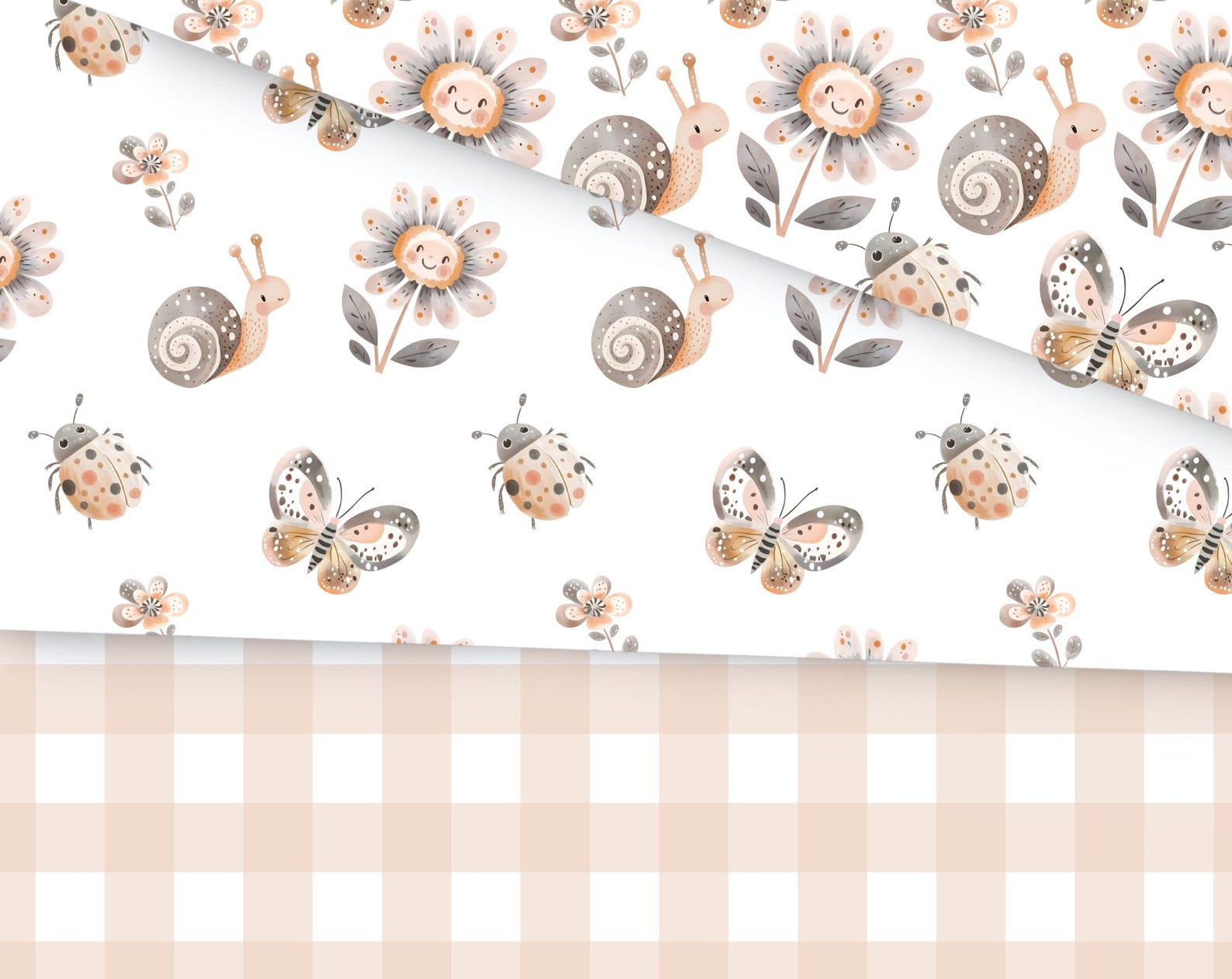 Watercolor Farm Animals Digital Papers Set - Cottagecore Checkered ...