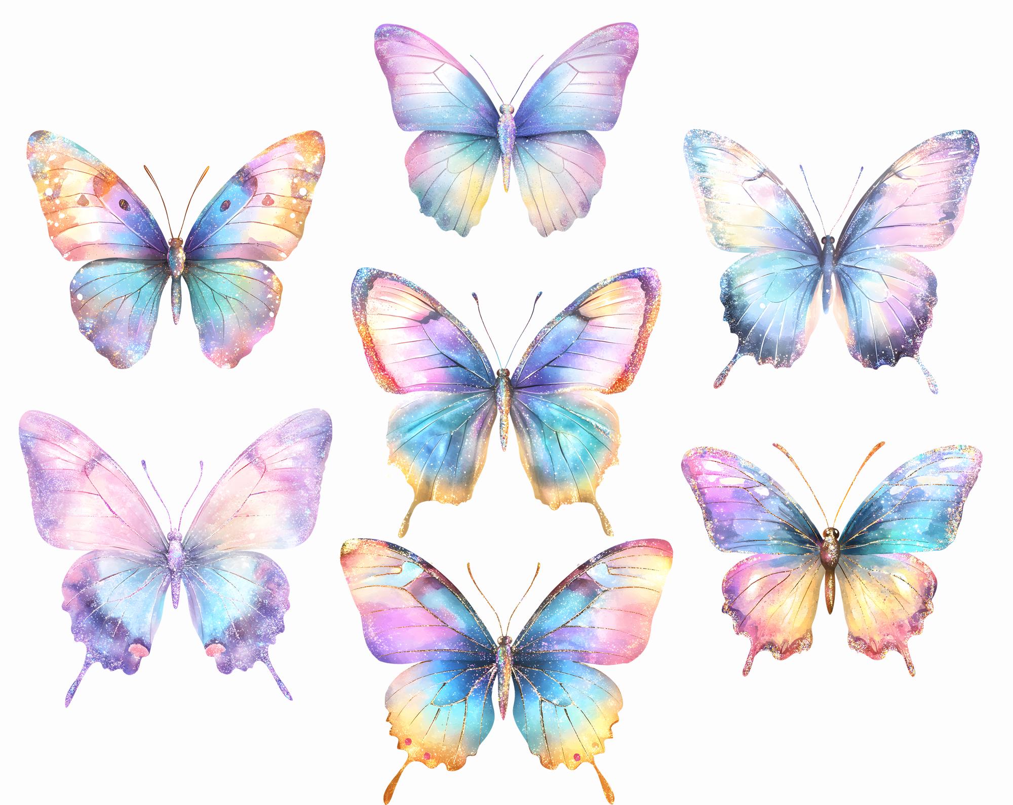 Glitter Butterfly Clipart - Watercolor Pastel Rainbow Butterflies ...