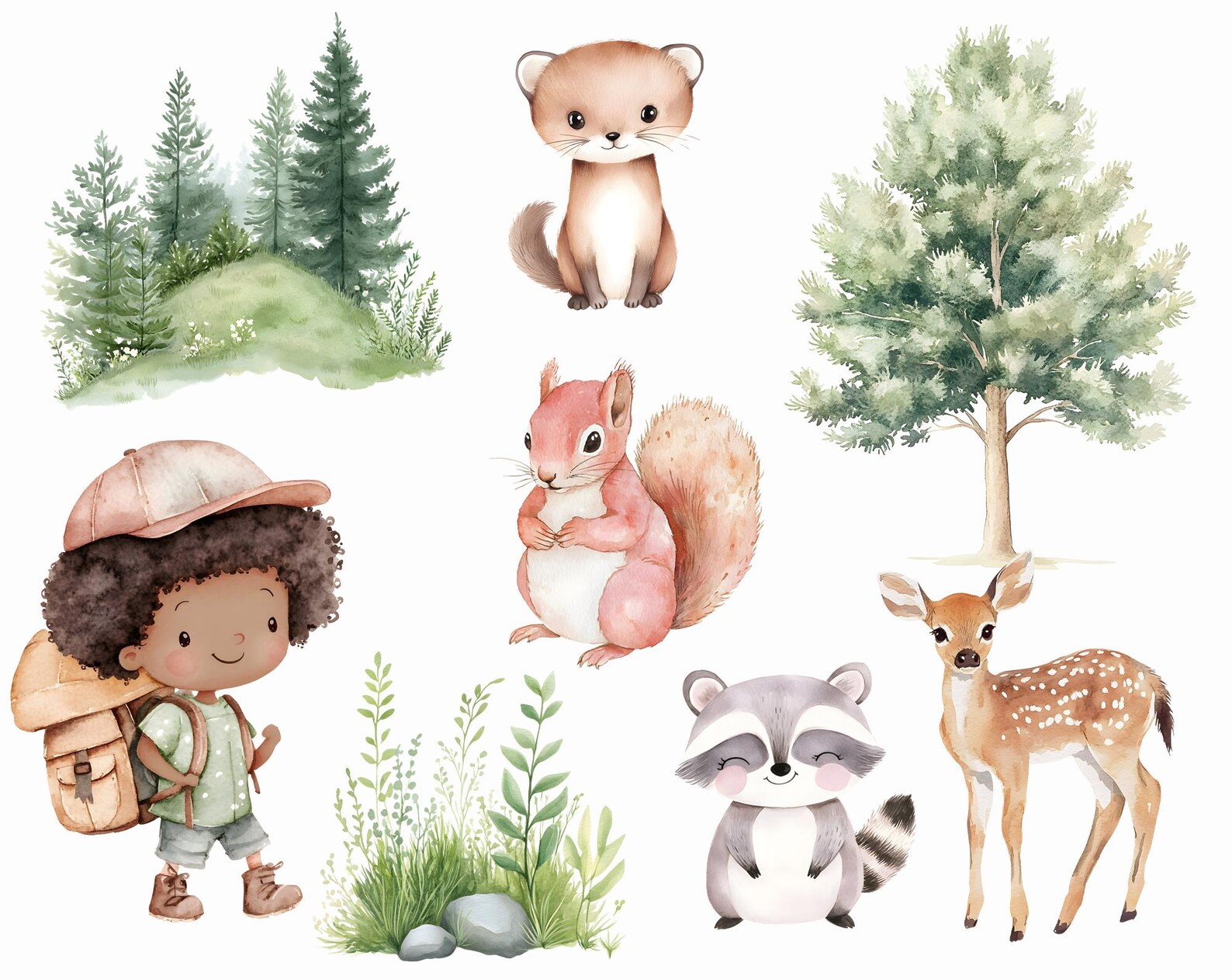 Watercolor Woodland Animals Clipart - Cute Woodland Baby Animal ...