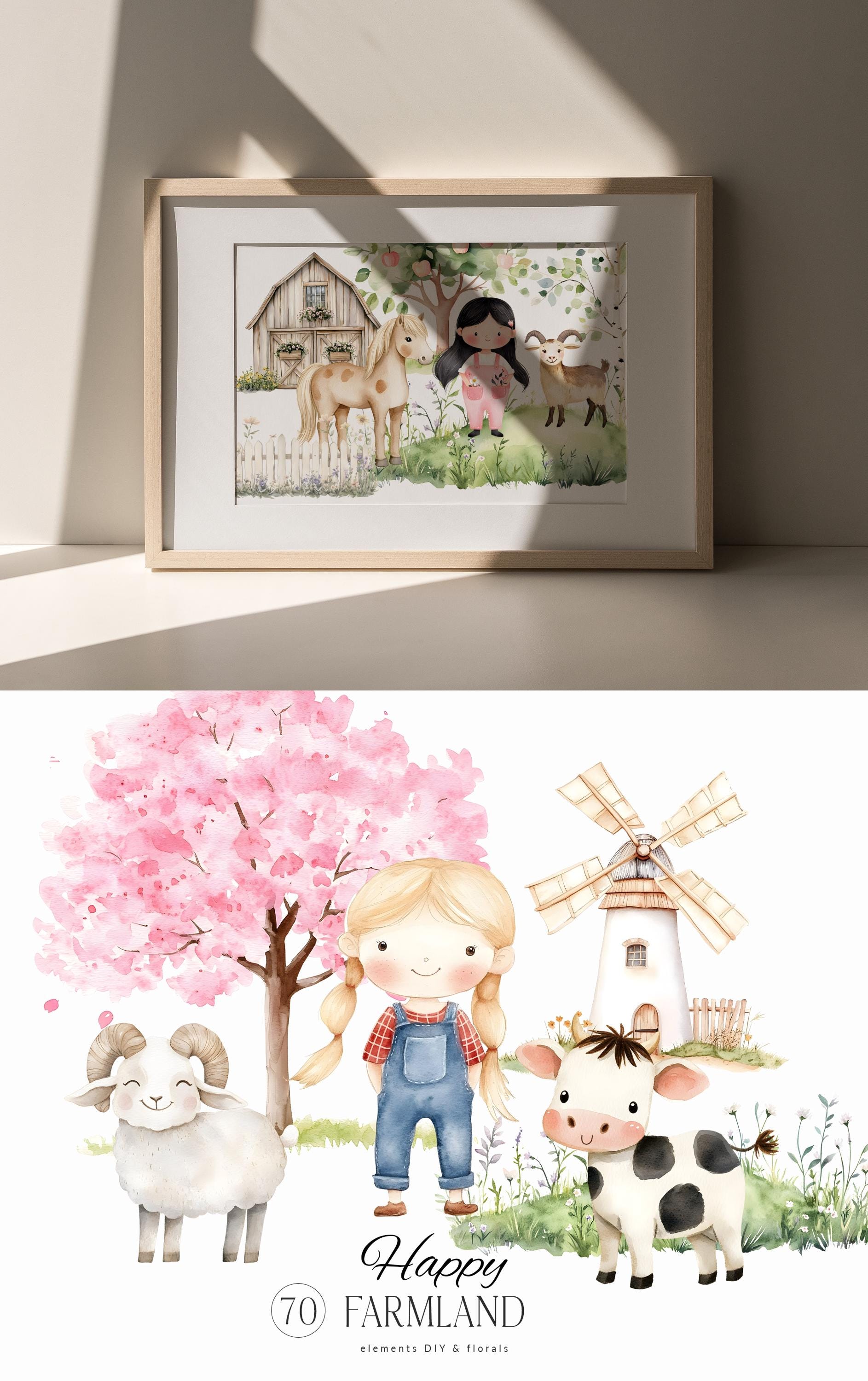 Cute Watercolor Farm Life Clipart - Farmland Animals - Watercolor Farm ...