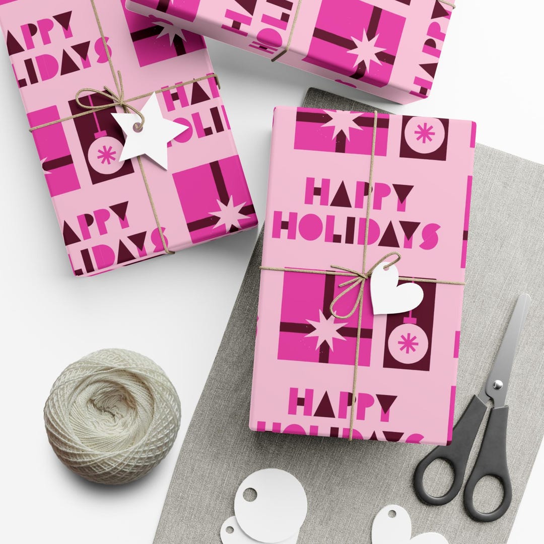 Wrapping Paper, Happy Holidays Gift Wrap, Festive Christmas Present ...