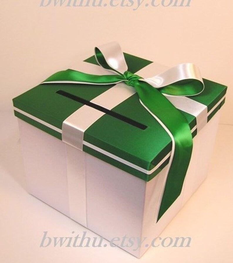 Wedding Card Box Gold and Emerald Green Gift Card Box Money Box Holder ...