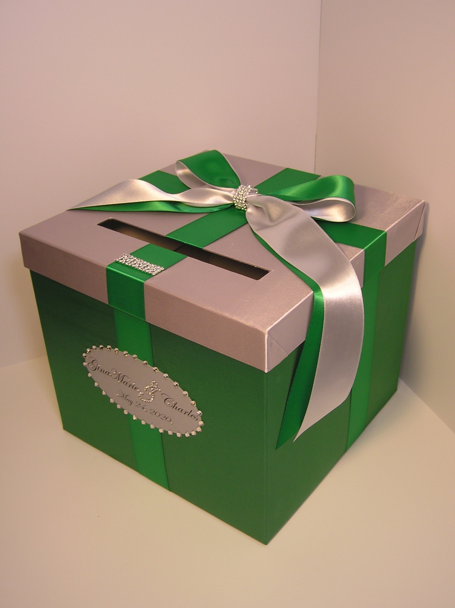 Wedding Card Box Gold and Emerald Green Gift Card Box Money Box Holder ...