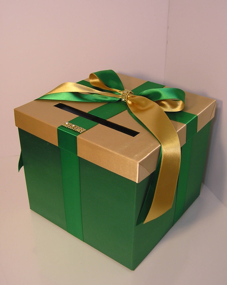 Wedding Card Box Gold and Emerald Green Gift Card Box Money Box Holder ...