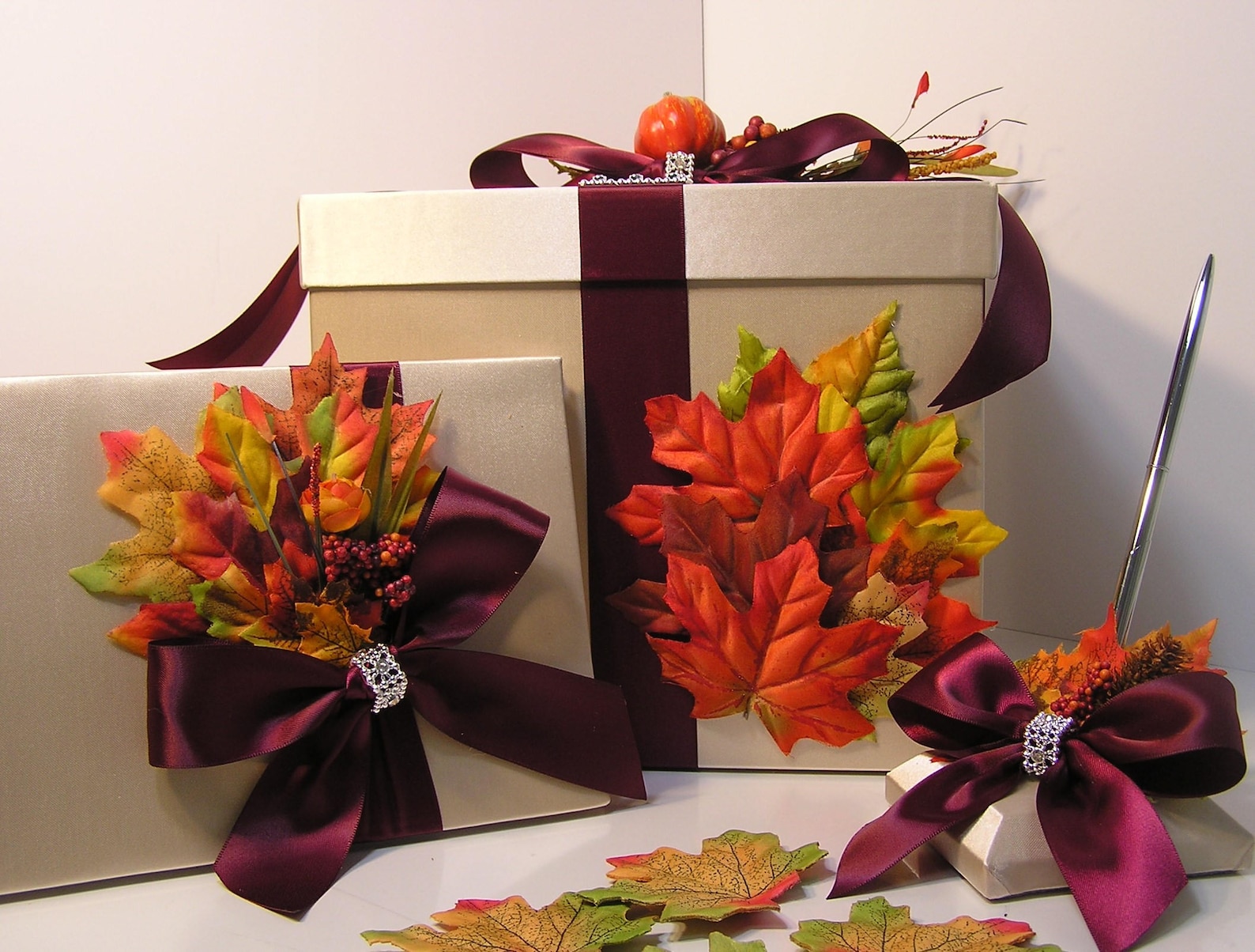 Fall Wedding Card Box Set: Guest Book, Pen Holder, Autumn Leaves - Etsy