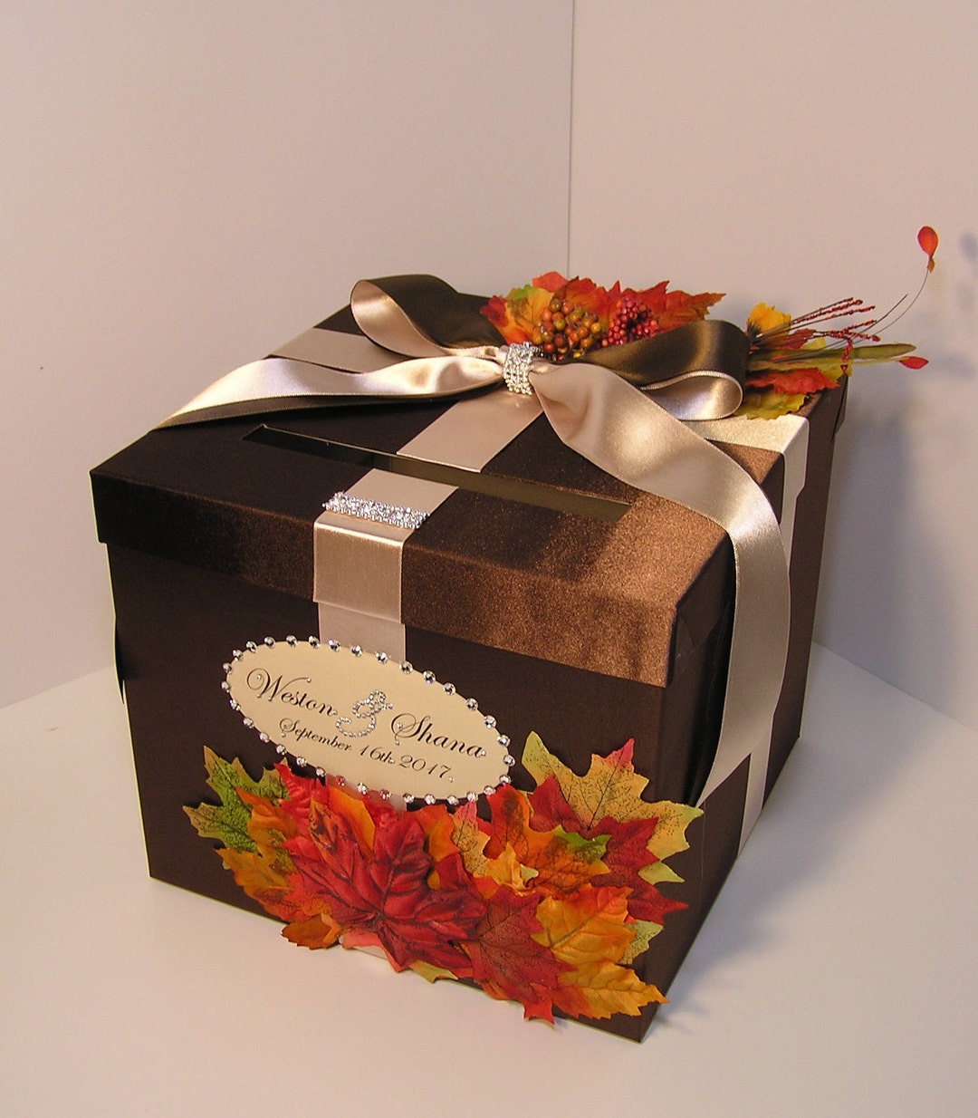 Fall Wedding Card Box: Choco Brown & Champagne Money Holder (10x10x9 ...