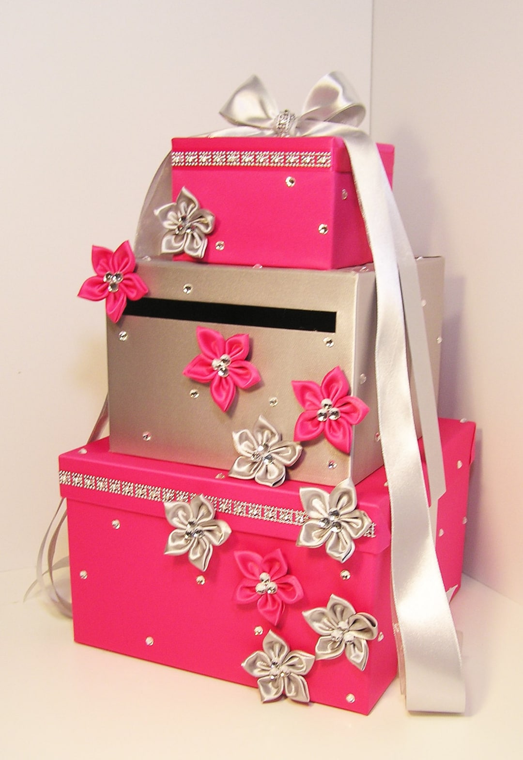 Wedding/quinceañera/sweet16 Card Box Fuchsia /shocking Pink and Silver ...