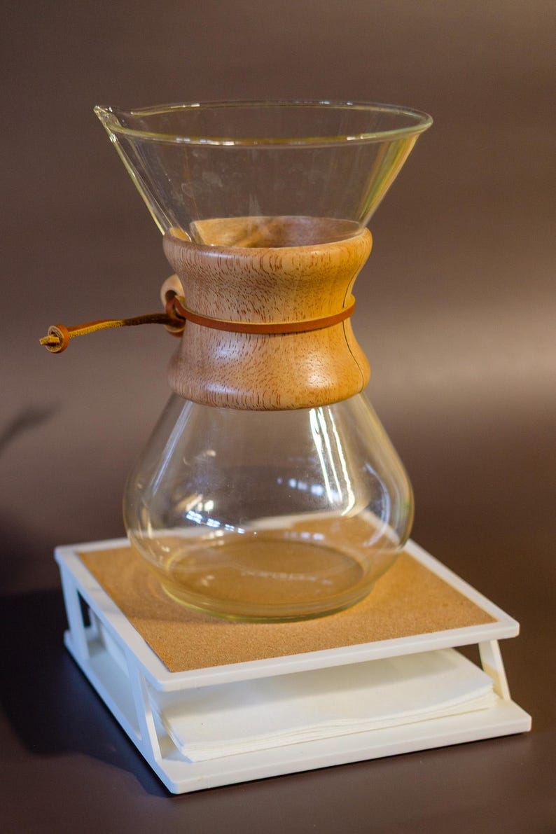 Modern Slanted Chemex Brewing Stand | Cork Lined | Filter Storage | 3-8 ...