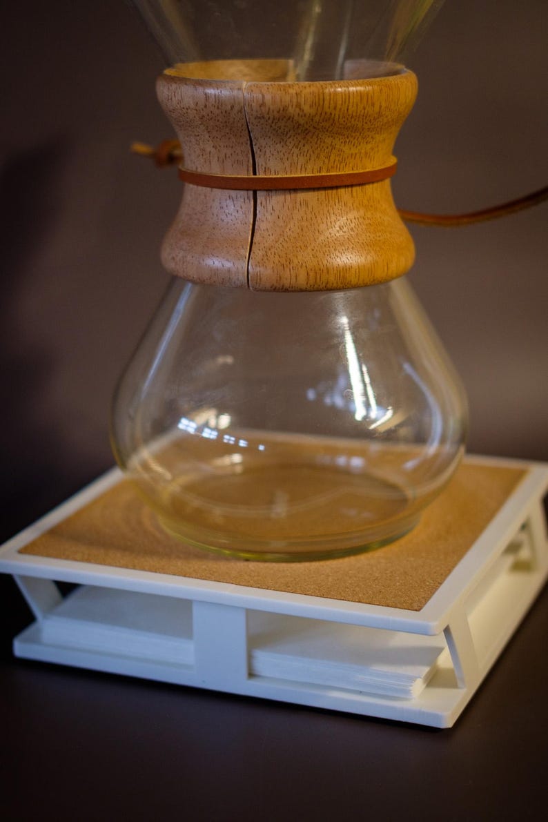 Modern Slanted Chemex Brewing Stand | Cork Lined | Filter Storage | 3-8 ...
