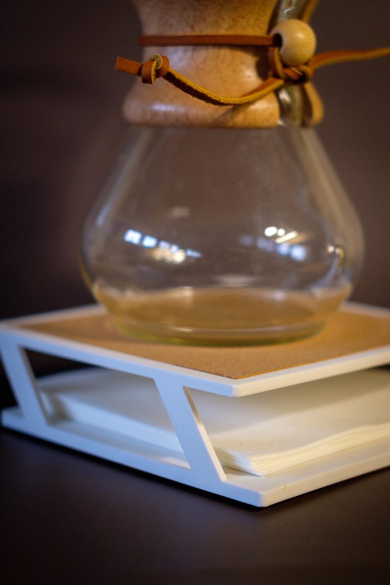 Modern Slanted Chemex Brewing Stand | Cork Lined | Filter Storage | 3-8 ...