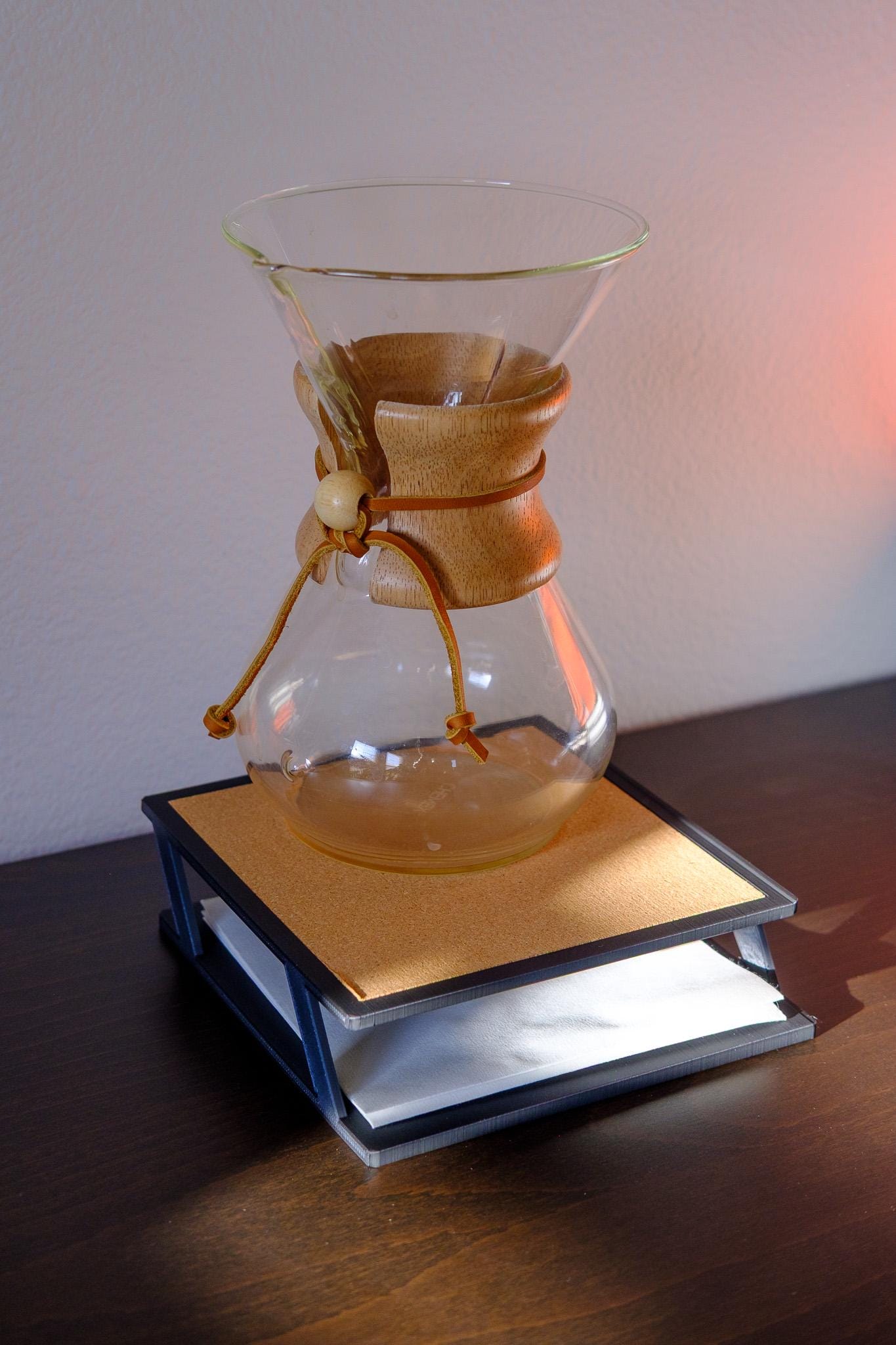 Modern Slanted Chemex Brewing Stand | Cork Lined | Filter Storage | 3-8 ...
