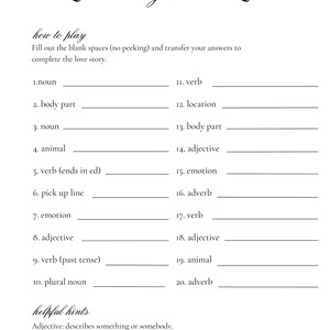 Love Story Mad Libs - Etsy