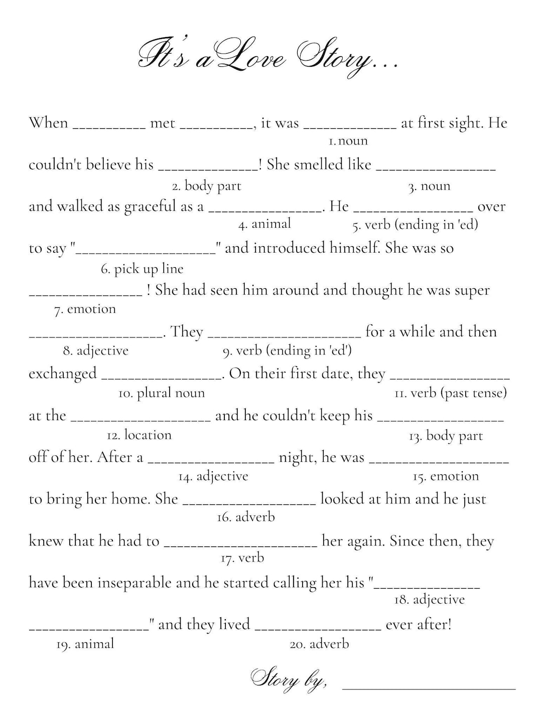 Love Story Mad Libs - Etsy