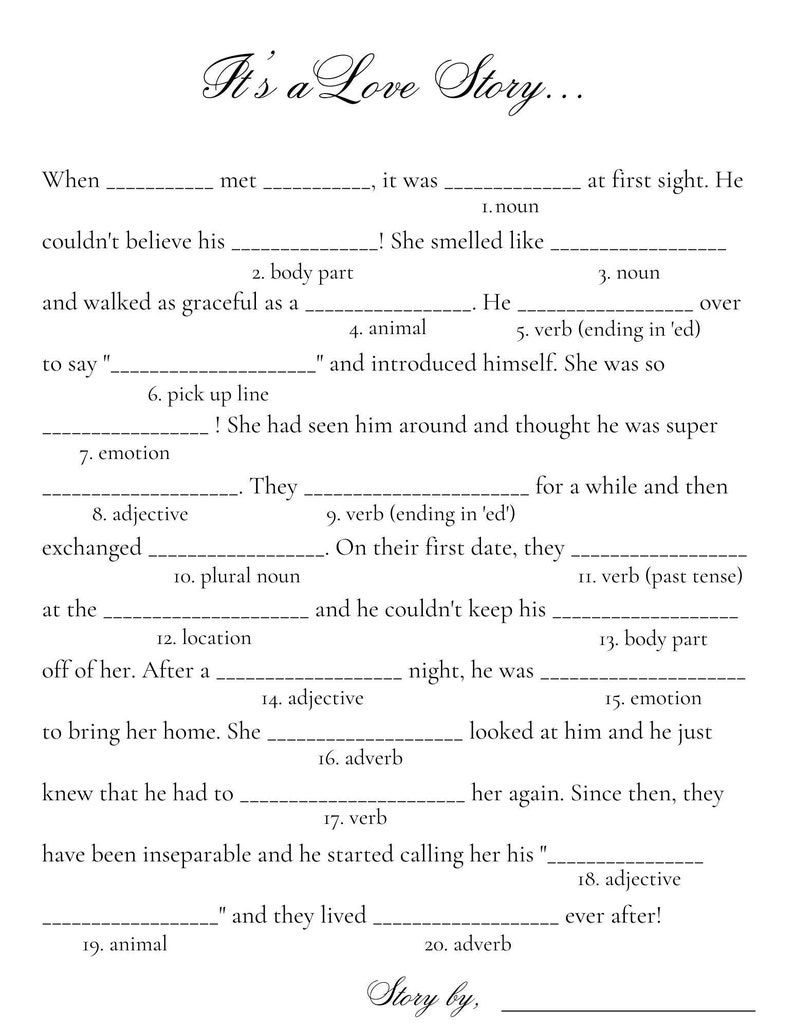 Love Story Mad Libs - Etsy