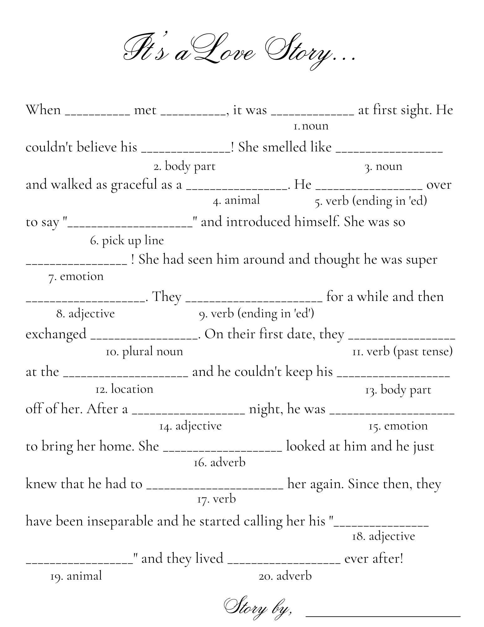 Love Story Mad Libs - Etsy
