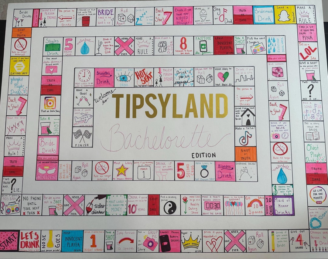 CUSTOM Tipsyland Game Board - Bachelorette Edition - Made to Order! - Etsy